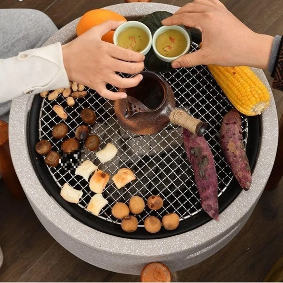 Charcoal Grill with Wooden Stand